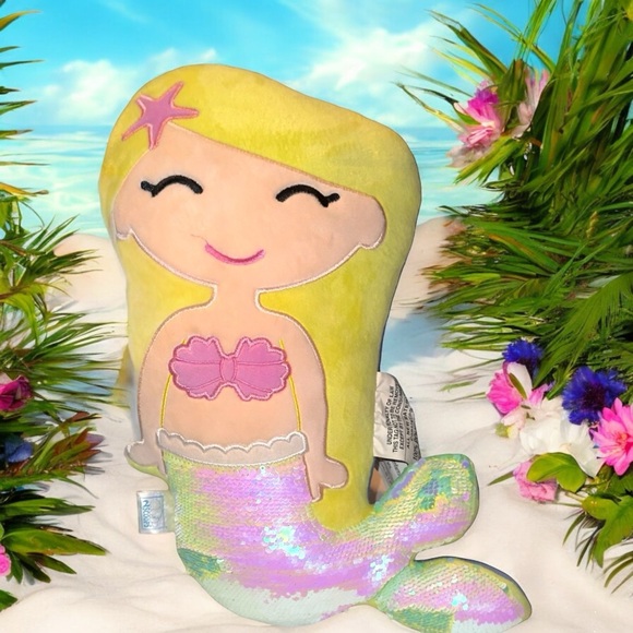 Toys | 2 Scoops Mermaid Plush Doll Pink Iridescent Tail Sequins Yellow ...